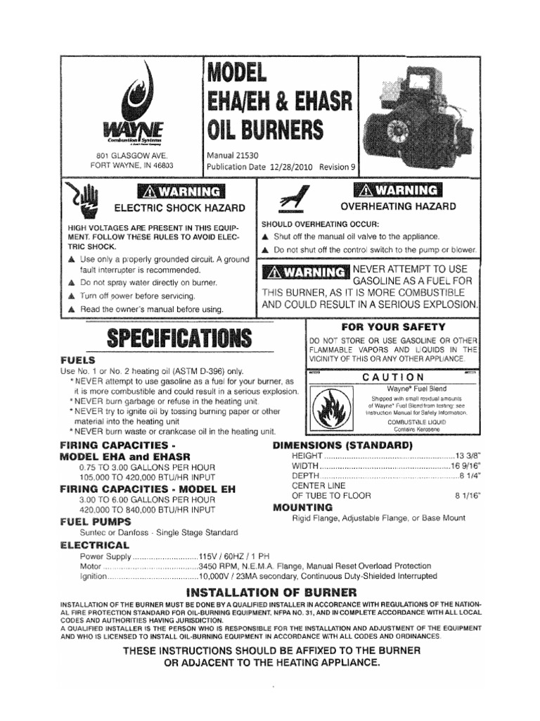 Manual EH, EHA, EHASR Oil Powered Burners | PDF | Energy Technology ...