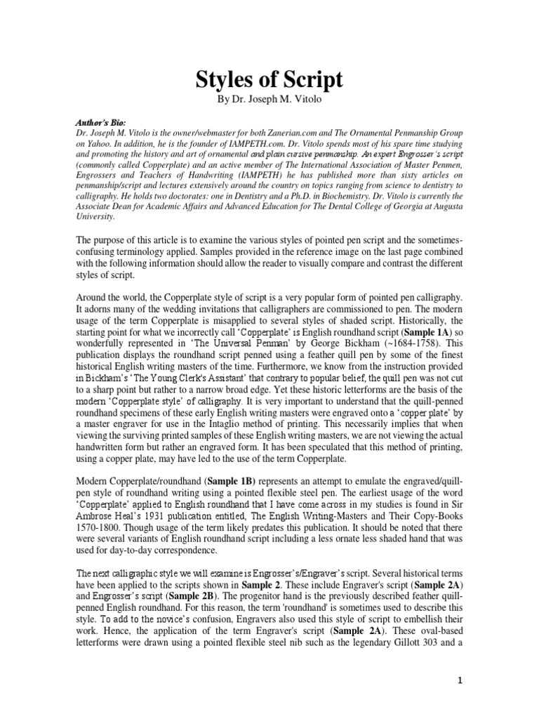 Styles of Script - Dr. Joseph M. Vitolo | PDF | Calligraphy | Paper Art
