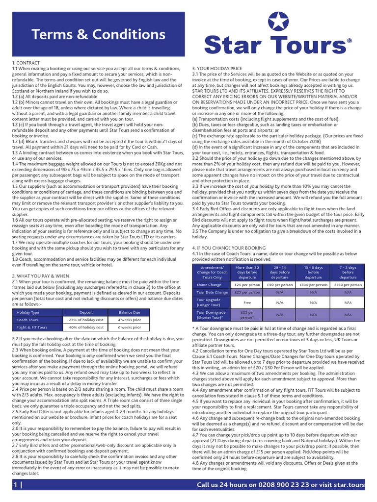 Star Tours: Terms & Conditions | PDF | Travel Visa | Airlines