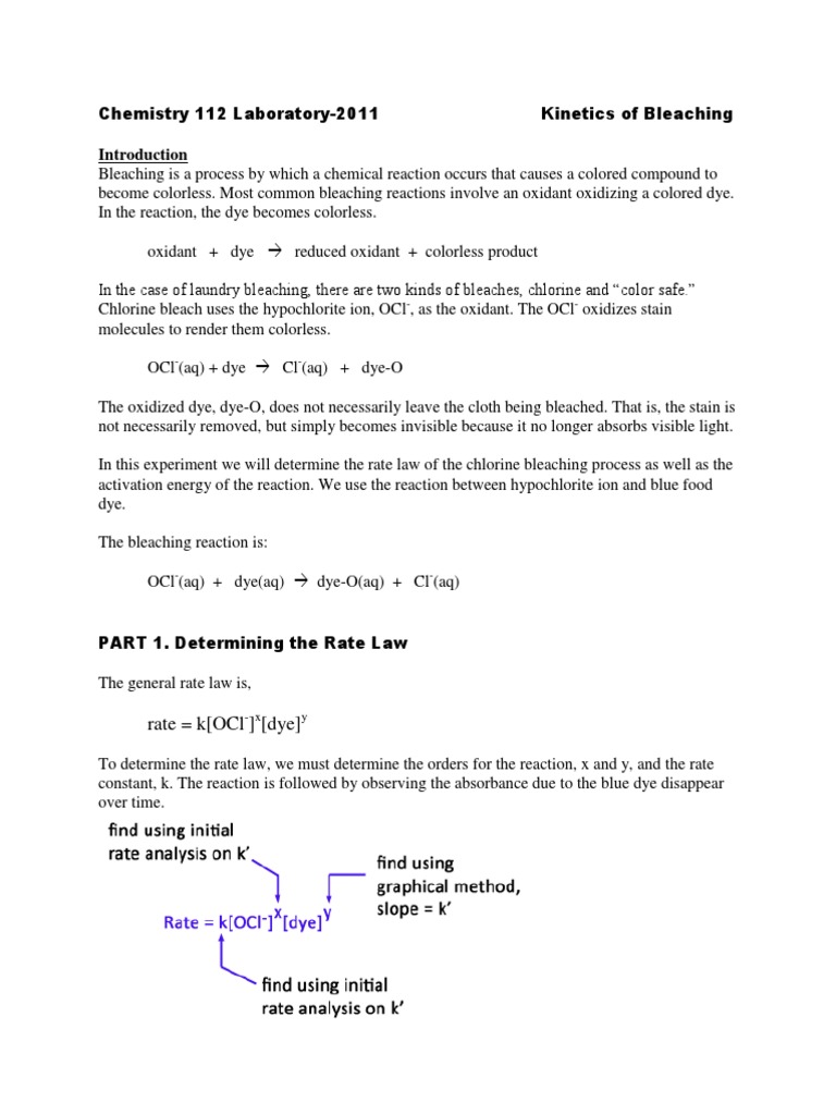 Chemistry 112 Dye Kinetics Laboratory 2011 | PDF | Bleach | Chlorine