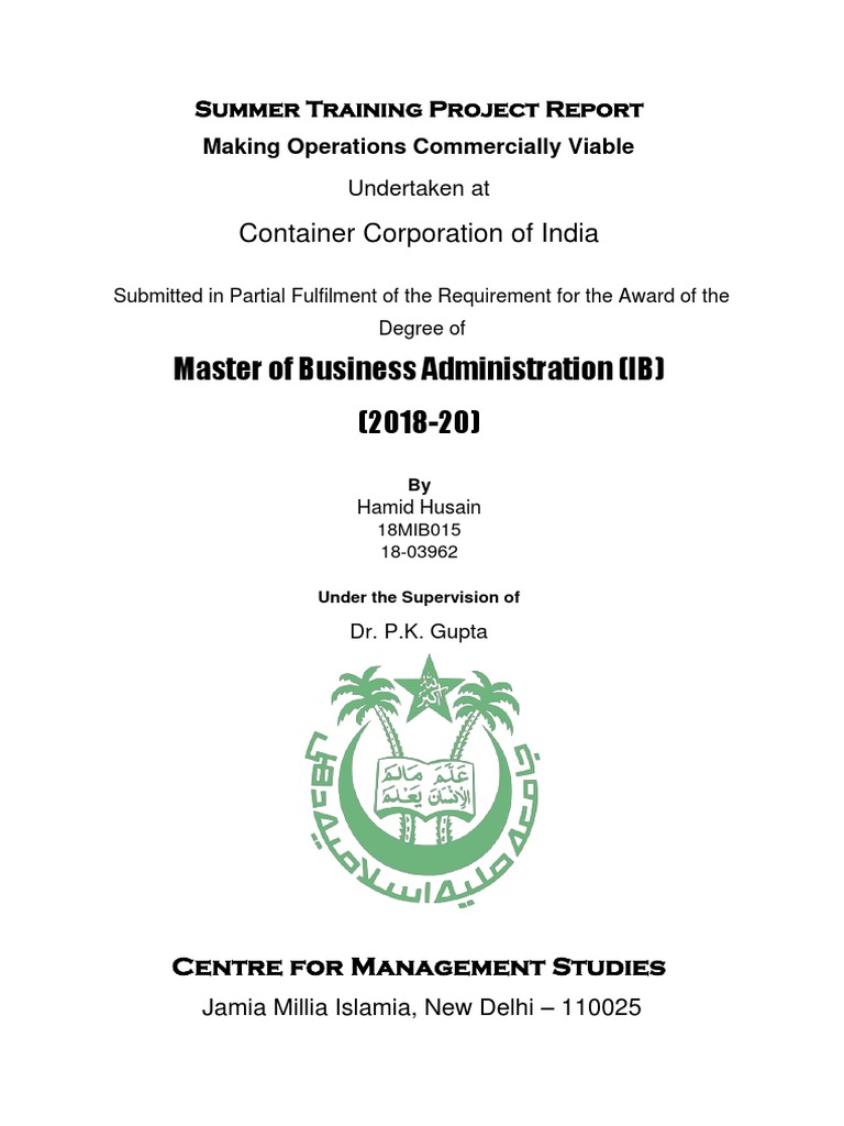 CONCOR Internship Report - Hamid Husain | PDF | Containerization ...