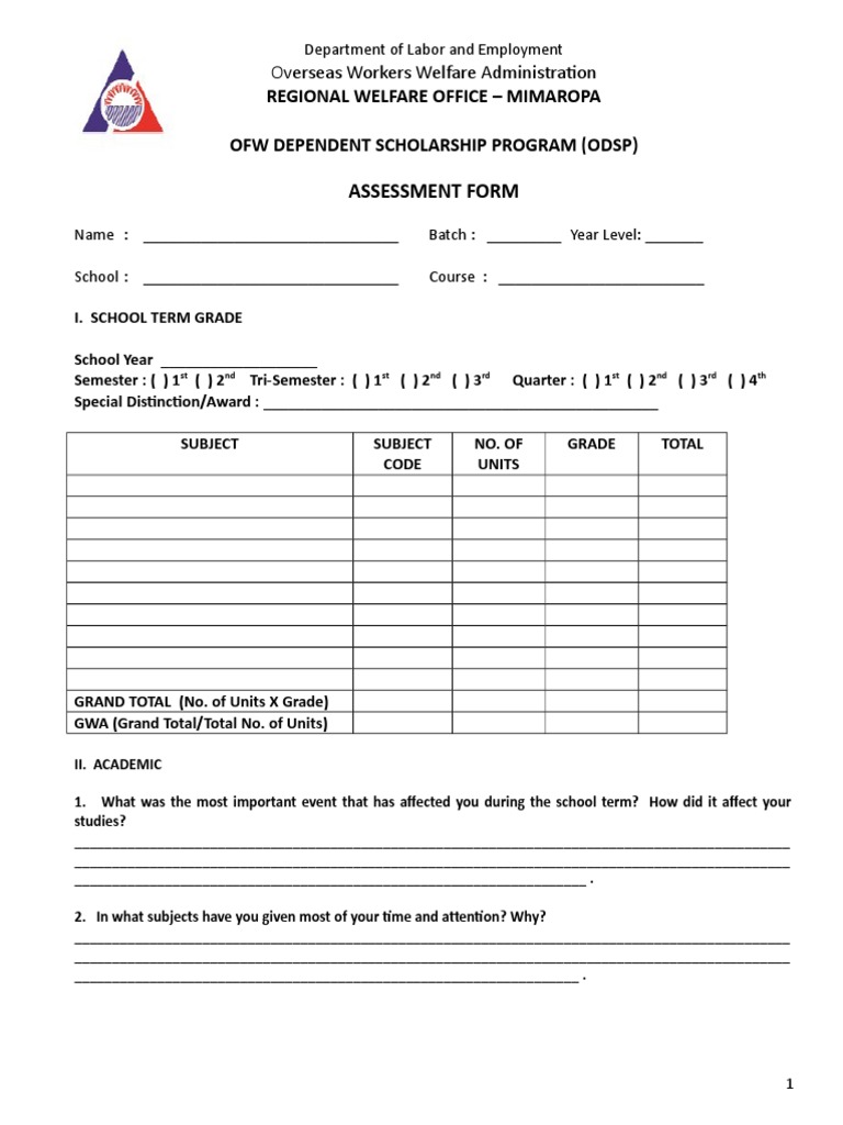 ODSP Assessment Form 3 1 | Download Free PDF | Behavior Modification ...