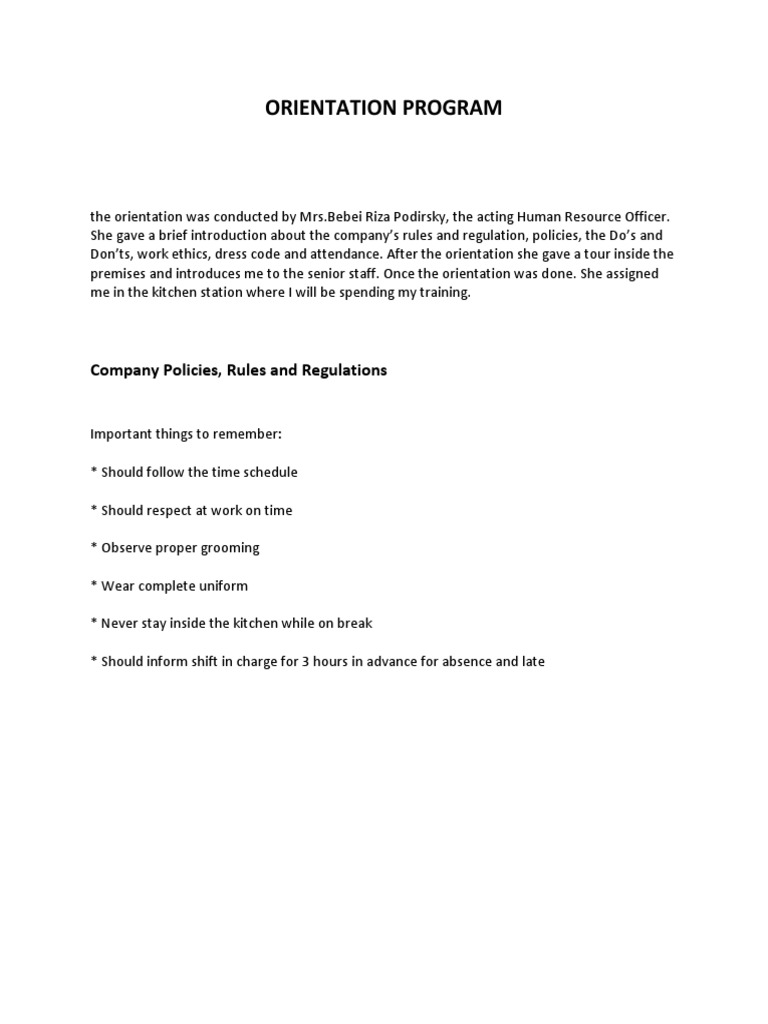 Orientation Program: Company Policies, Rules and Regulations | PDF