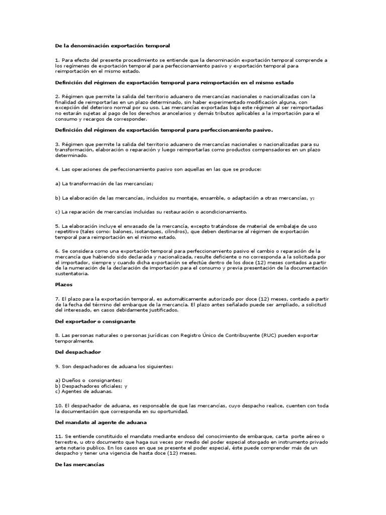 Exportación Temporal: Tipos y Procedimientos | PDF | aduana | Exportaciones