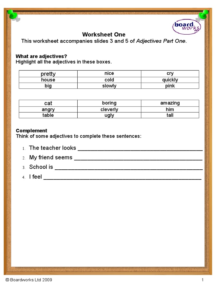 Adjectives Worksheet 1 | PDF