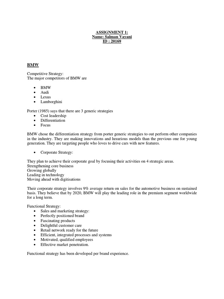 BMW Competitive Strategy Assignmet | PDF