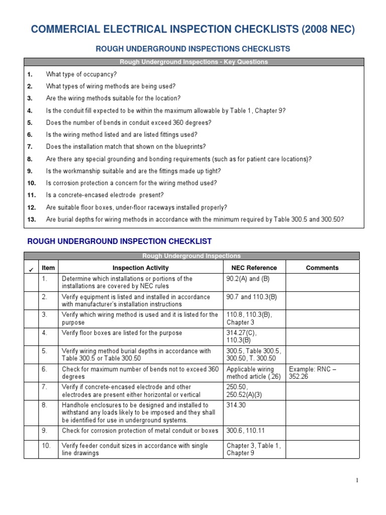 Commercial Checklist Print - 2008 Nec - 08 28 08 PDF | PDF | Electrical ...