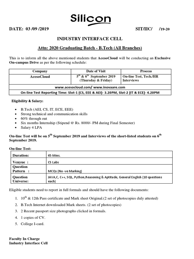 Dms - 5d6e4fb506f8bAcesoCloud Campus 2020 Batch Notice-DMS | PDF