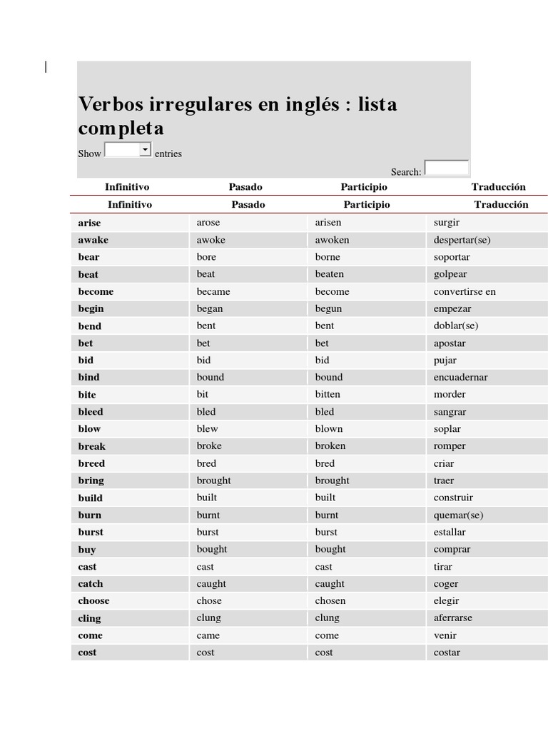 Verbos Irregulares en Inglés | PDF | Nature