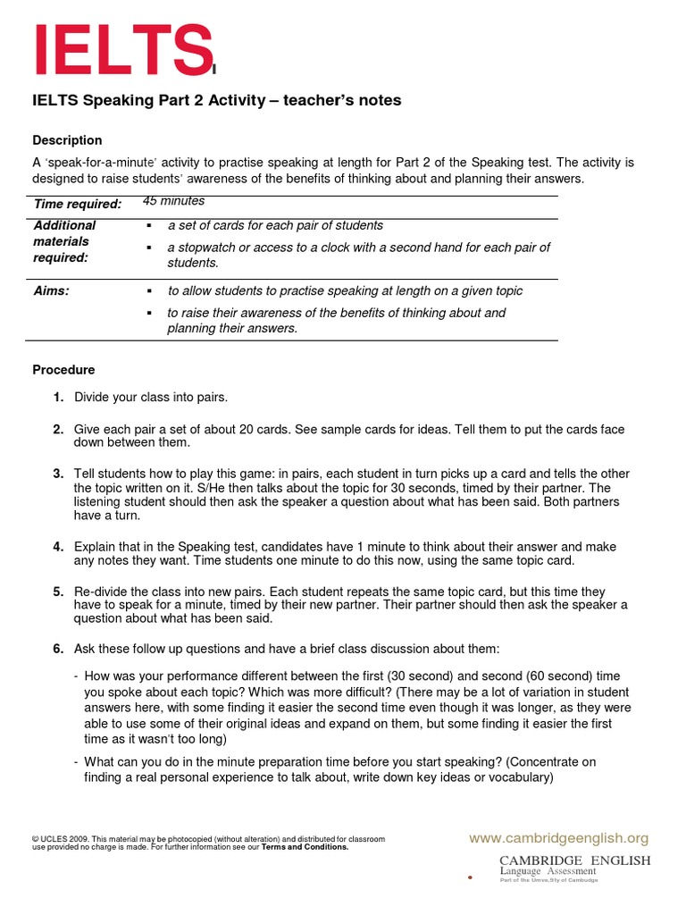 Ielts Speaking Part 2 | Download Free PDF | International English ...
