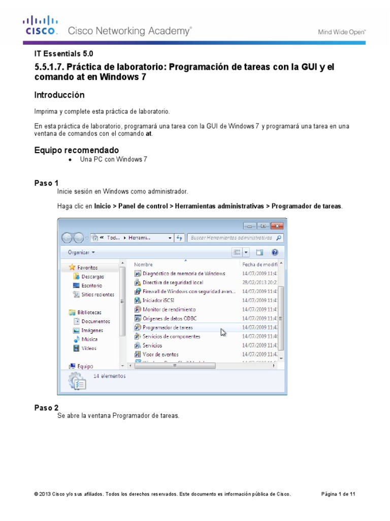 4.24 Práctica de Laboratorio Programación de Tareas Con La GUI y El Comando at en Windows 7 PDF ...
