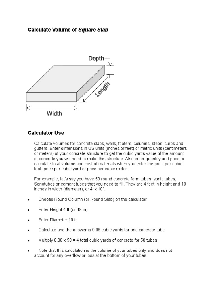 Calculate Volume of SLABS | PDF | Volume | Foot (Unit)