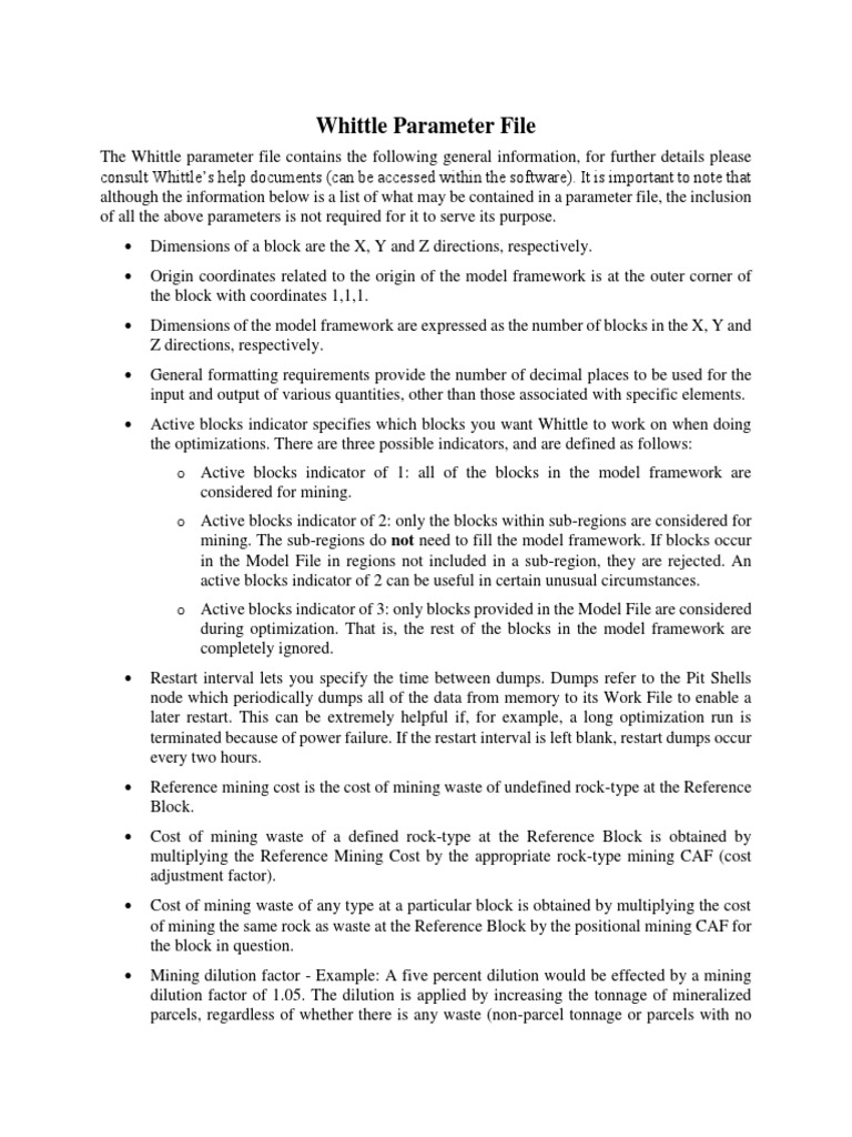 Whittle Parameters | PDF | Slope | Mining