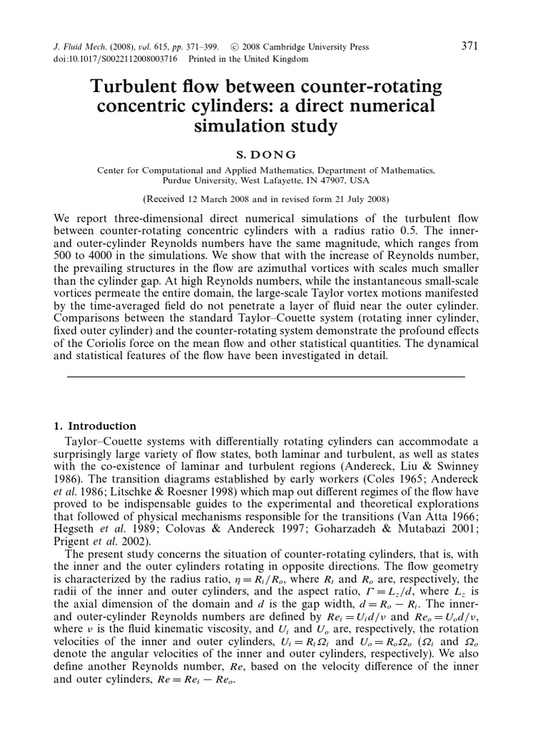Turbulent Flow Between Counter-Rotating Cylinders | PDF | Reynolds ...