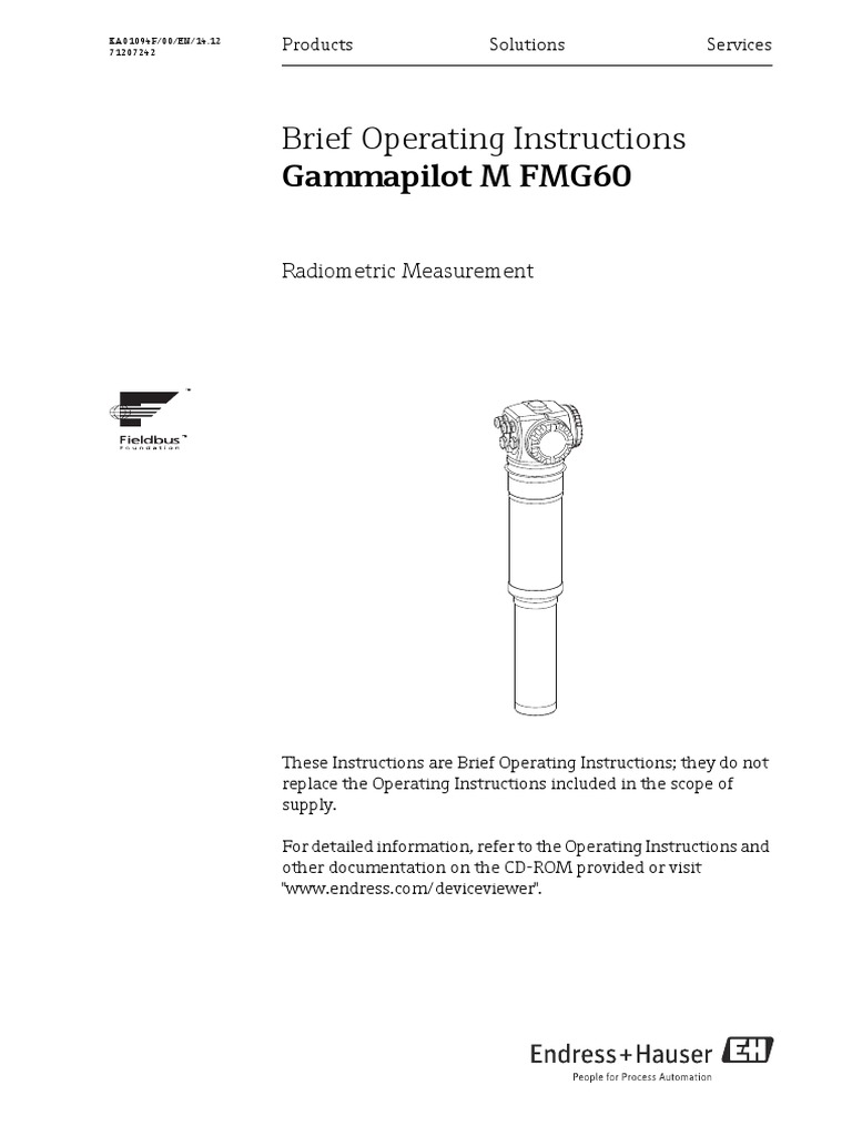 Brief Operating Instructions Gammapilot M FMG60: Radiometric ...