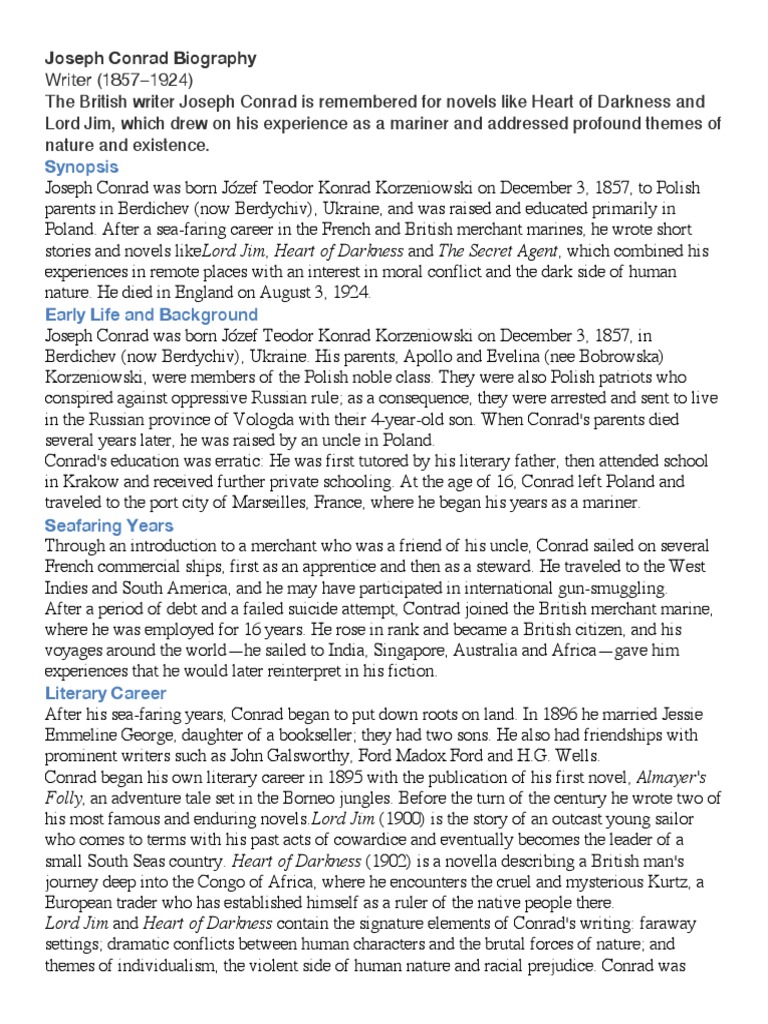 Synopsis: Joseph Conrad Biography | PDF | Joseph Conrad