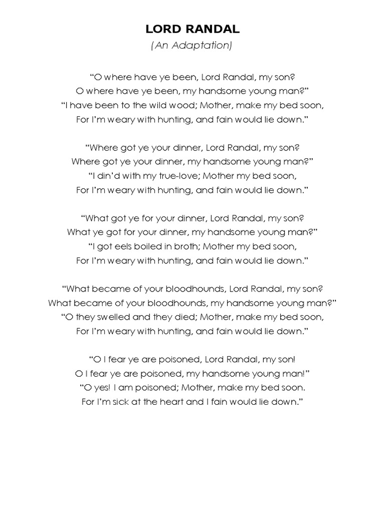 Lord Randal: A Poetic Adaptation | PDF