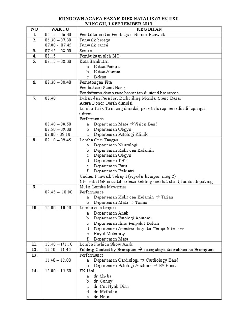 Rundown Acara Bazar Dies Natalis 67 FK Usu Edit | PDF