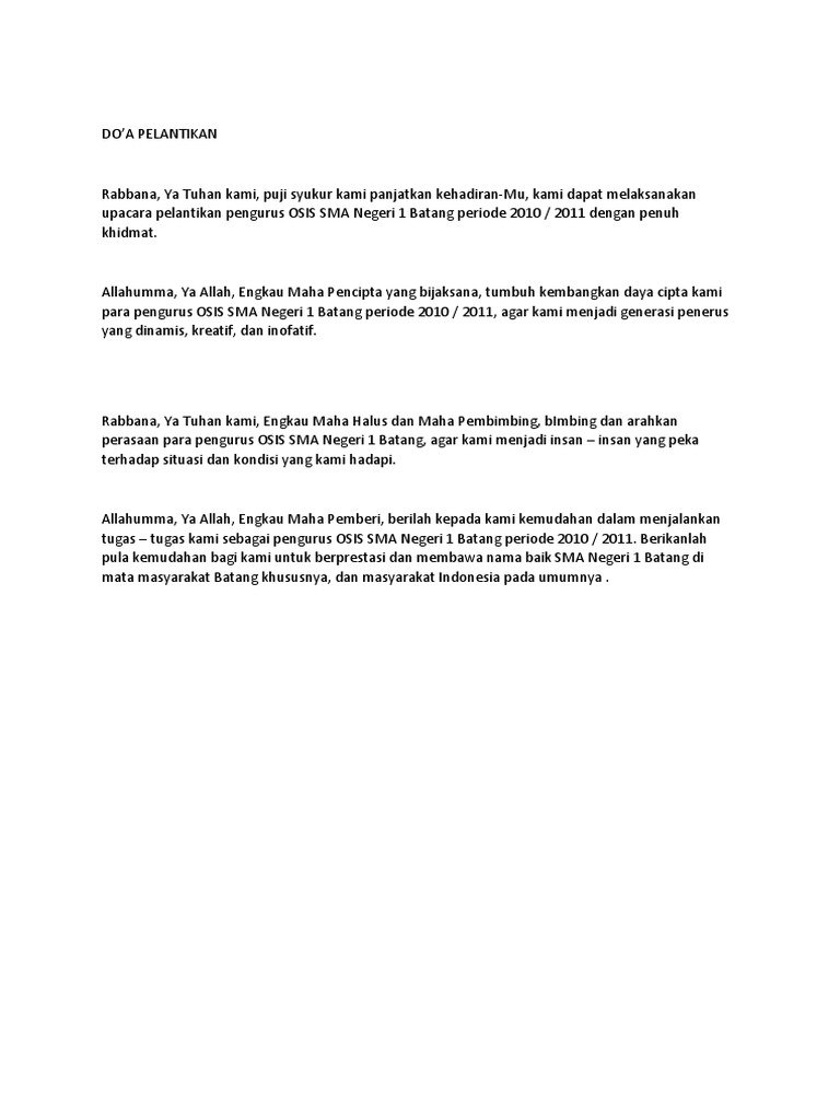 Doa Pelantikan Osis | PDF