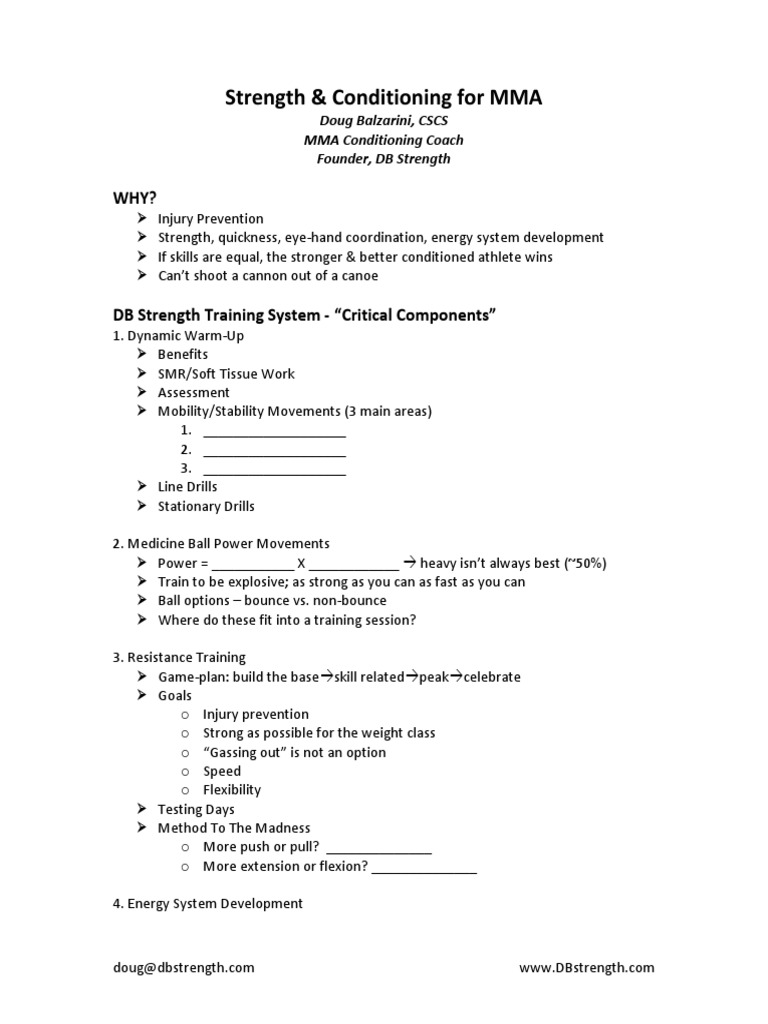 112 StrengthConditioningforMMADougBalzarini Handout | PDF | Strength ...
