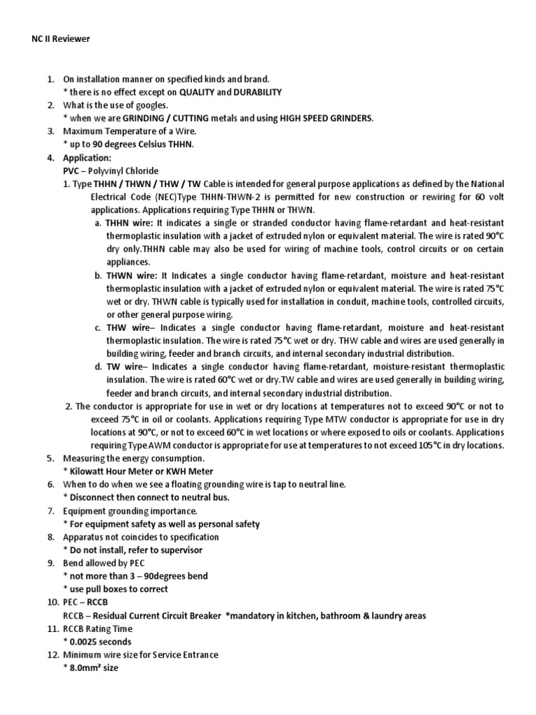 NC II Reviewer PDF | PDF | Electrical Wiring | Power Engineering