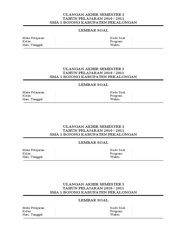 Kop Ulangan Akhir Semester I | PDF | Seni & Disiplin Bahasa