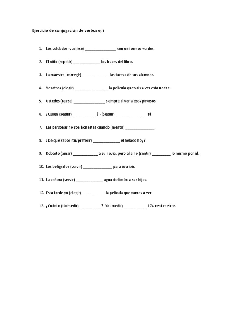 Ejercicio de Conjugación de Verbos en español