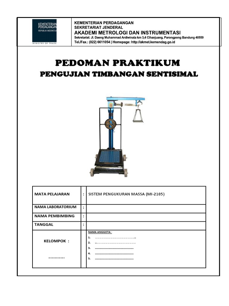 Pedoman Praktikum Kalibrasi Sentisimal Akademi Metrologi Dan Instrumentasi | PDF