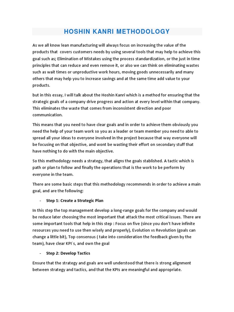 Hoshin Kanri Methodology | PDF | Goal | Lean Manufacturing