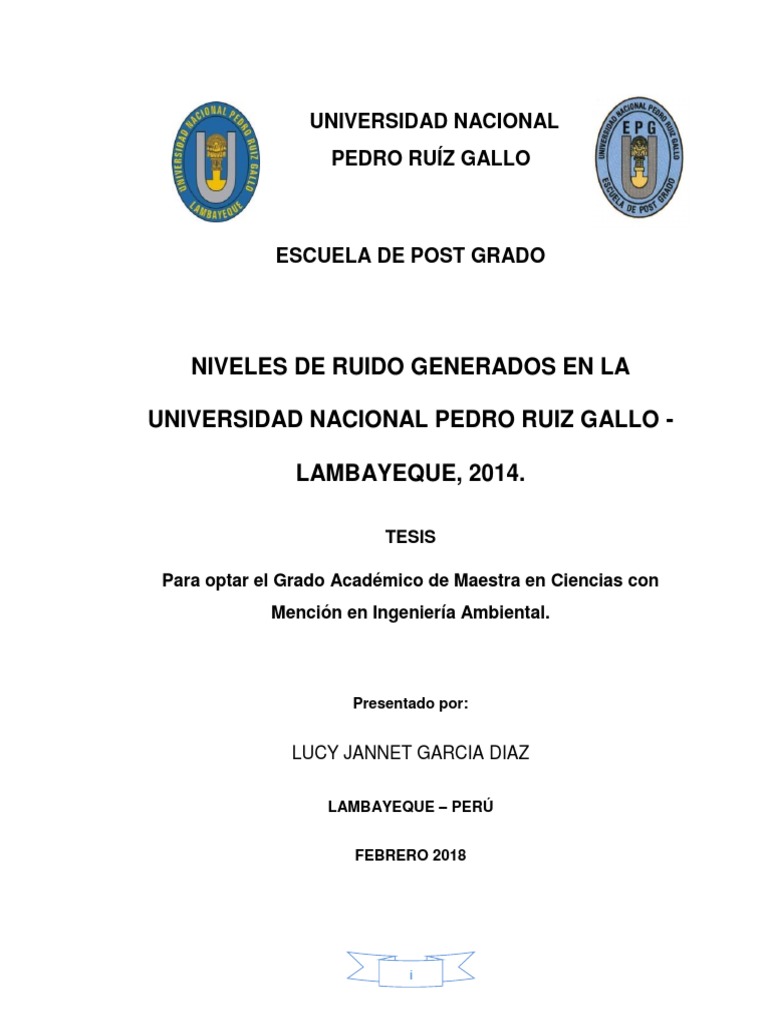 Niveles de Ruido Generados en La Universidad Nacional Pedro Ruiz Gallo ...
