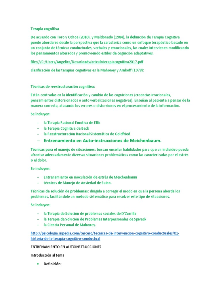 Entrenamiento en Autoinstrucciones | PDF | Terapia cognitiva | Psicoterapia