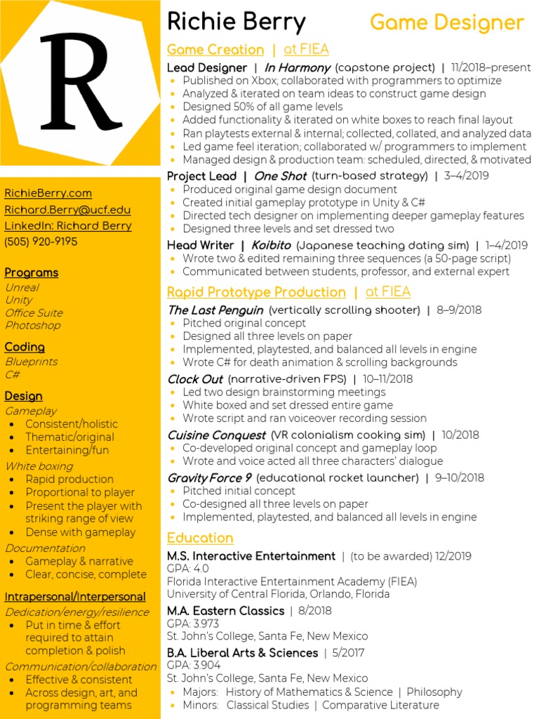 Richie Berry Resume | PDF | Leisure