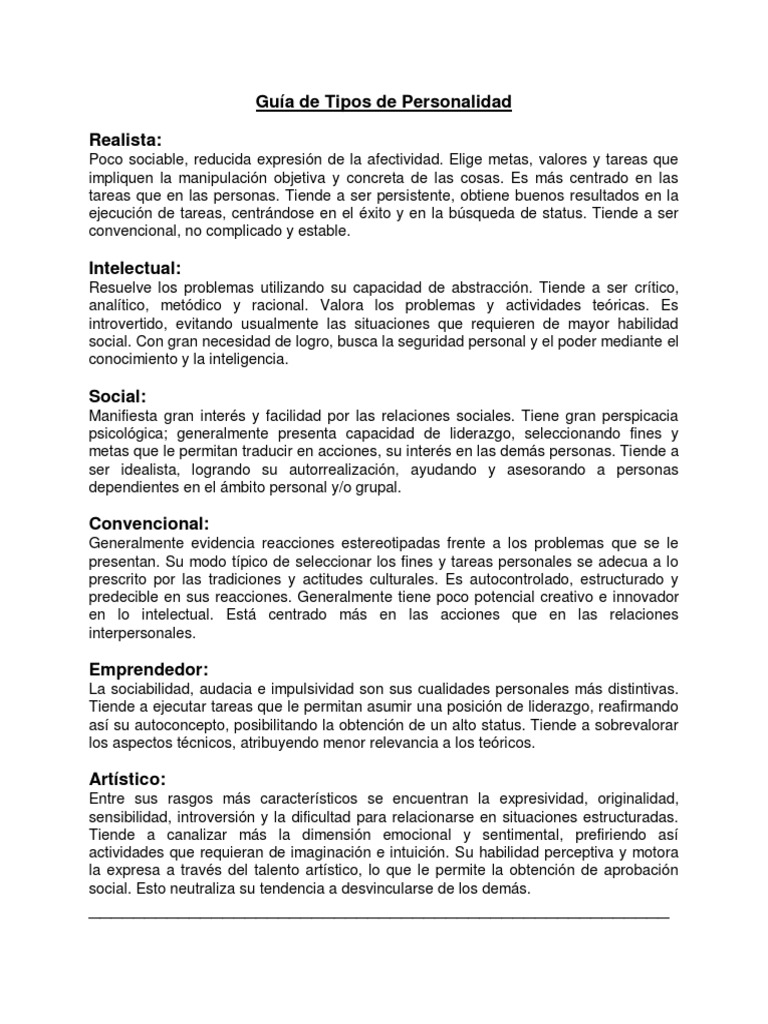 Tipos de Personalidad: Realista y Social | PDF | Liderazgo | Inteligencia