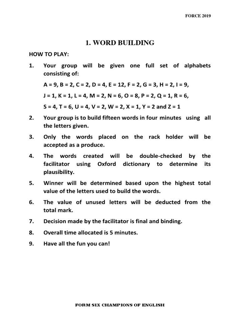 Games Rules | PDF | Crossword | Consonant