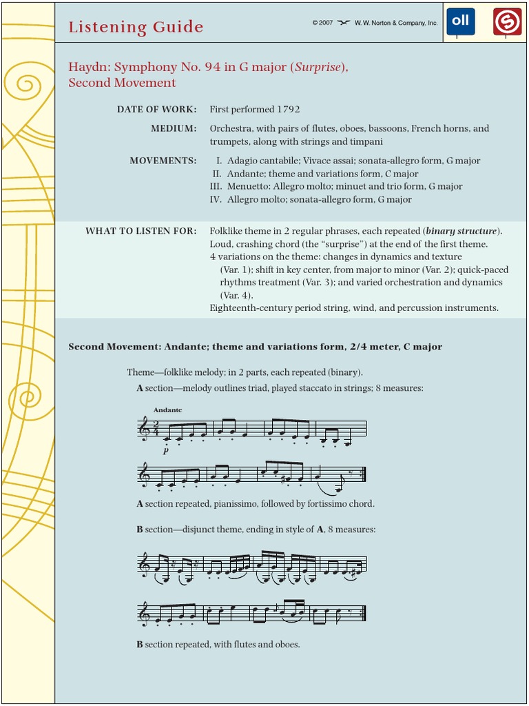 Listening Guide: Haydn: Symphony No. 94 in G Major (Surprise), Second ...