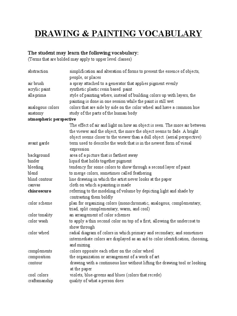 Drawing and Painting Vocabulary Guide | PDF | Paintings | Drawing