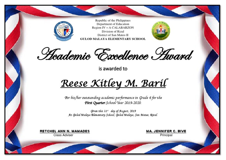 Certificate With Honors 1st Quarter | PDF