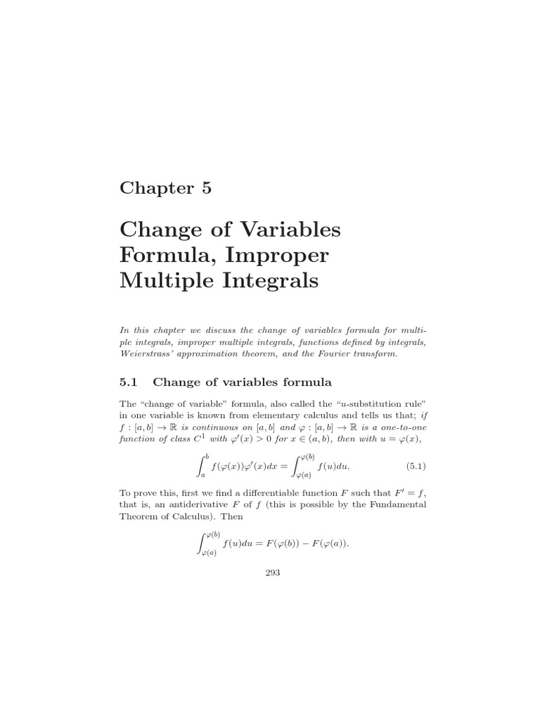 The Change of Variables Formula for Multiple Integrals: Transforming Integrals Under ...
