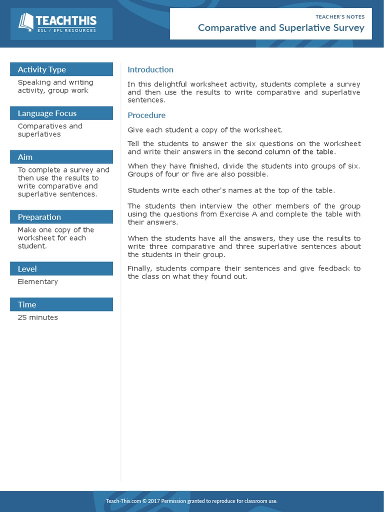 Comparative and Superlative Survey | PDF | English As A Second Or ...