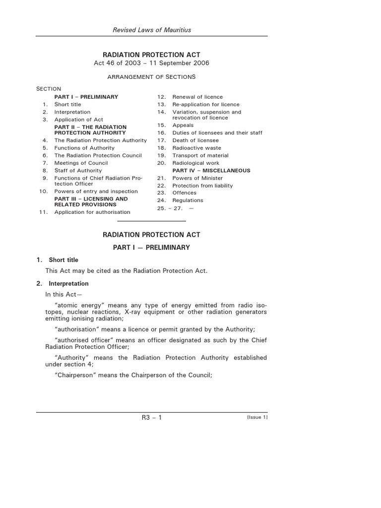 Radiation Protection Act: Part I - Preliminary | PDF | Ionizing ...