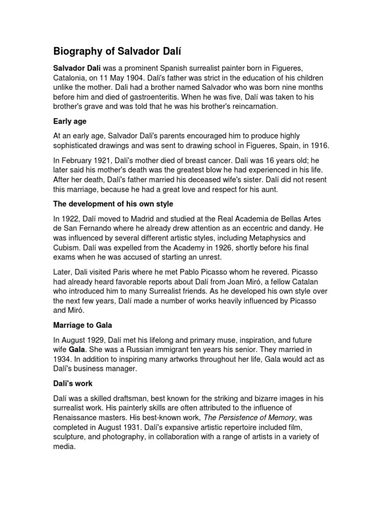 Biography of Salvador Dalí | PDF | Salvador Dalí | Paintings