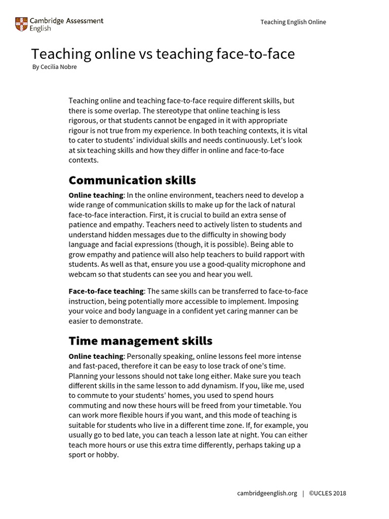 Teaching Online Vs Teaching Face To Face FinalR2 | PDF | Communication ...