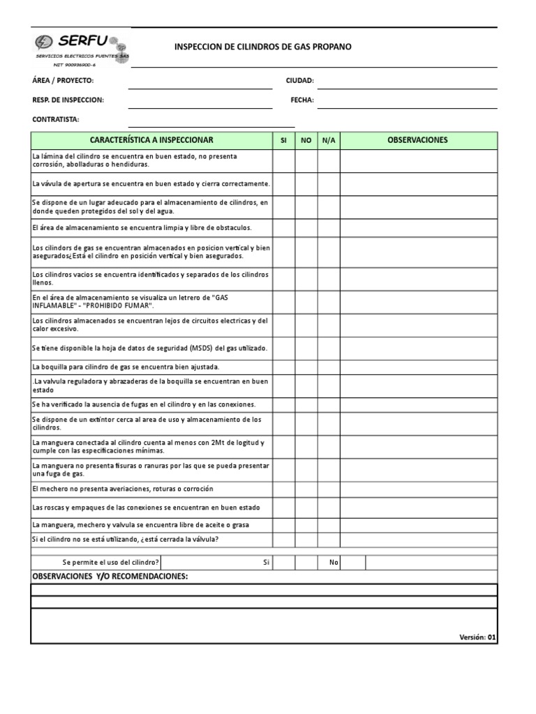 Inspection Report for Propane Gas Cylinders Storage and Usage Area | PDF