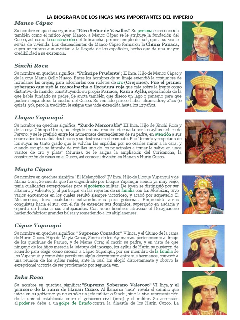 La Biografia de Los Incas Mas Importantes Del Imperio - Historia Del ...