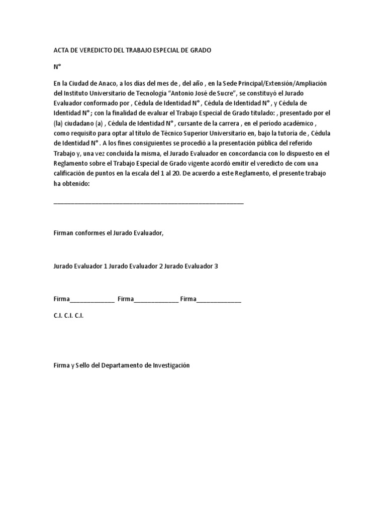 Acta de Veredicto Del Trabajo Especial de Grado | PDF | Poder judicial (sistema de justicia ...