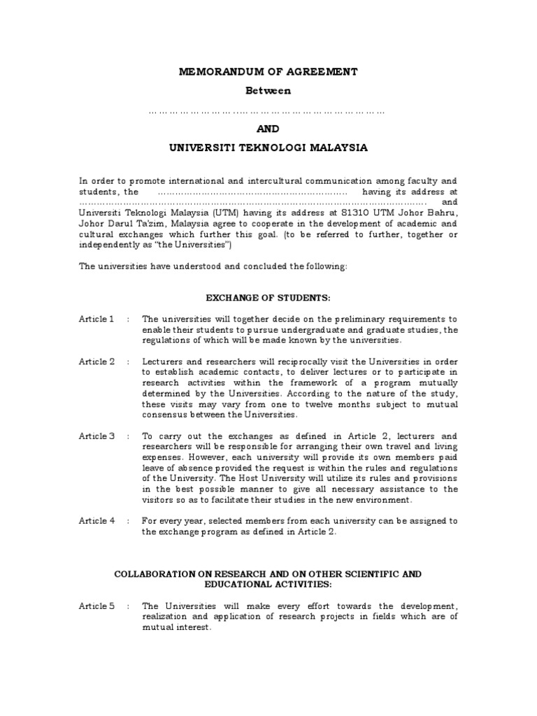 MoU MoA Template | Download Free PDF | University | Postgraduate Education