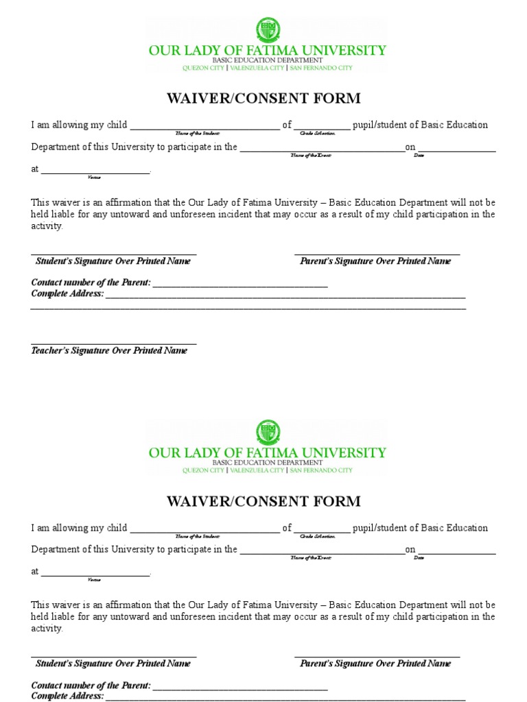 Waiver/Consent Form: Name of The Student Grade & Section | PDF