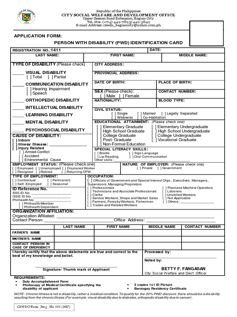 PWD Form PDF | PDF | Disability | Employment