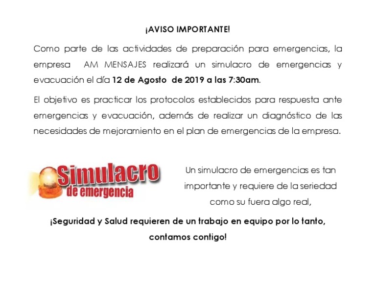 Aviso Al Personal Simulacro | PDF