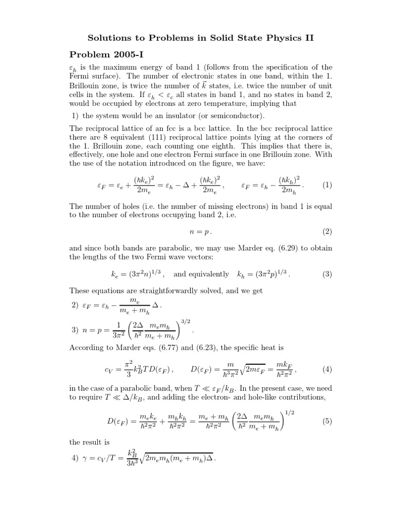 Solutions To Problems in Solid State Physics II Problem 2005-I | PDF | Waves | Superconductivity